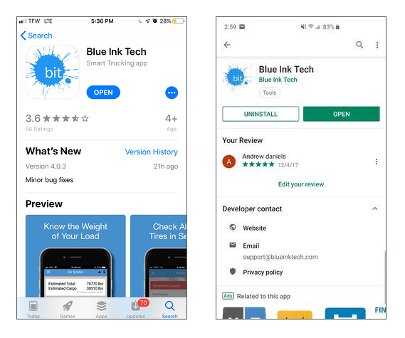 Where can I find the Blue Ink tech app?
