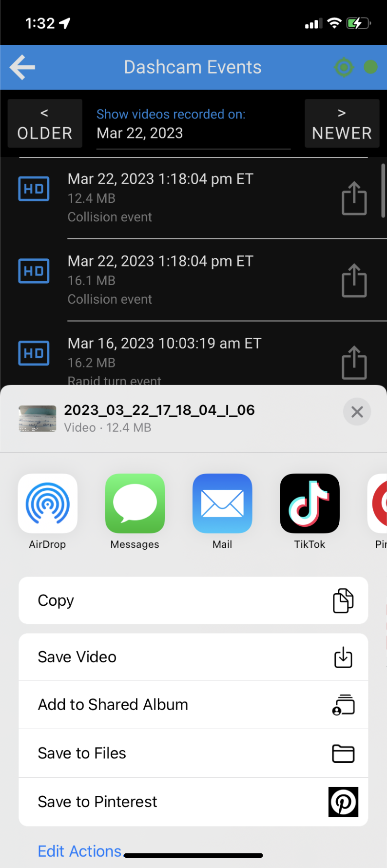 Retrieving Dashcam Video in the Blue Ink Tech app